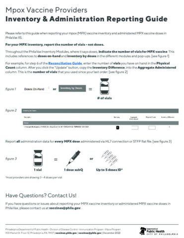Philadelphia Immunization Program | Mpox Inventory Administration Reporting Guide