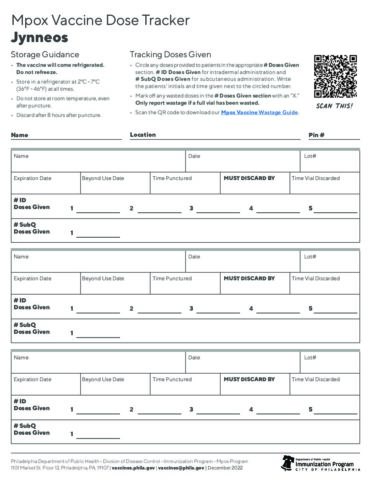 Philadelphia Immunization Program | MpoxDoseTrackerSheets