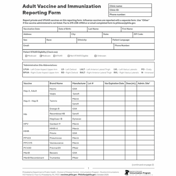 Philadelphia Immunization Program | Reporting Forms