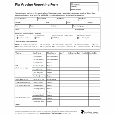 Philadelphia Immunization Program | Reporting Forms