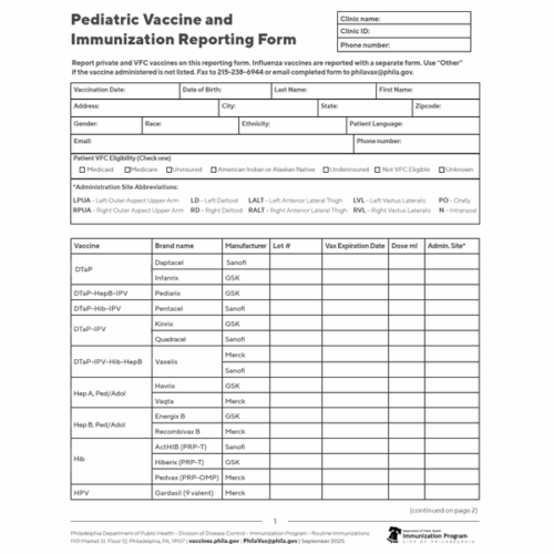Philadelphia Immunization Program | Reporting Forms